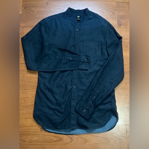 H&M | Shirts | Hm Mens Collarless Long Sleeve Casual Button Up Shirt ...